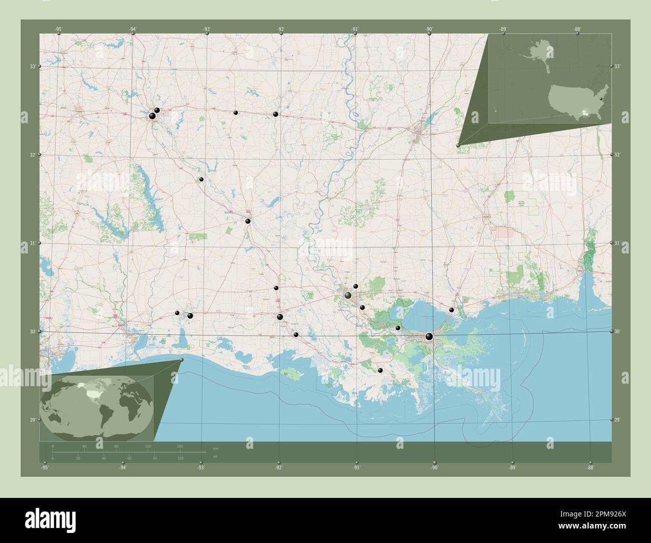 Louisiana, state of United States of America. Open Street Map ...