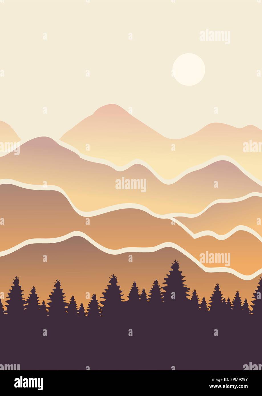 Abstract minimal mountain landscape poster. Modern boho background ...