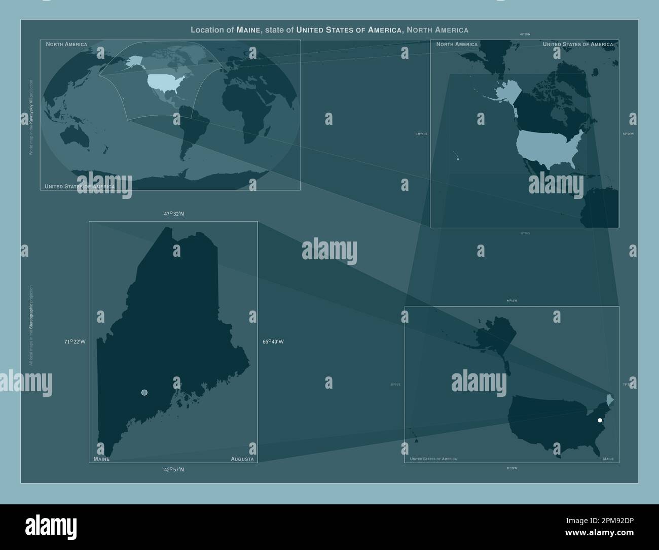 Maine, state of United States of America. Diagram showing the location ...