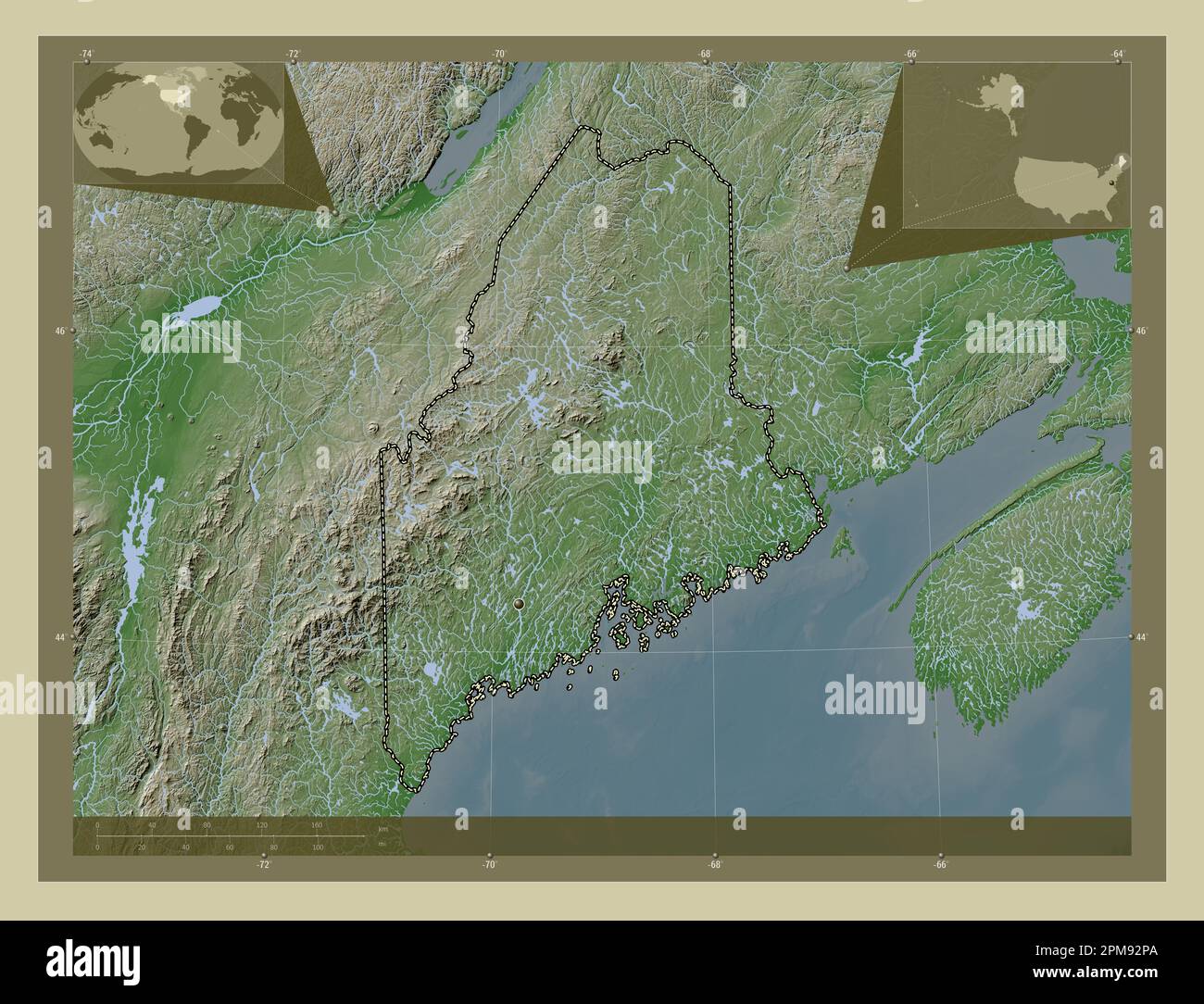 Maine, state of United States of America. Elevation map colored in wiki ...