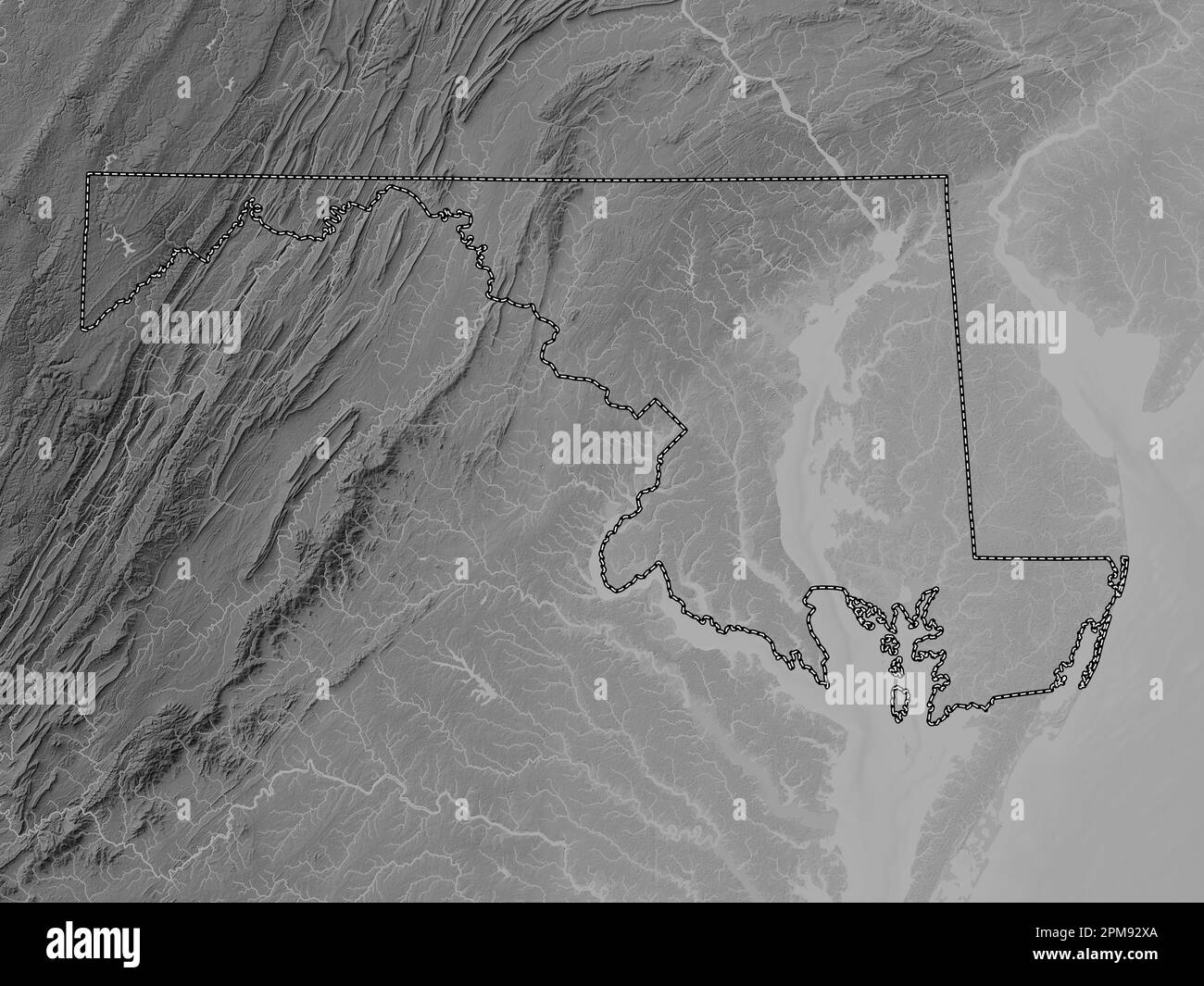 Maryland, state of United States of America. Grayscale elevation map ...