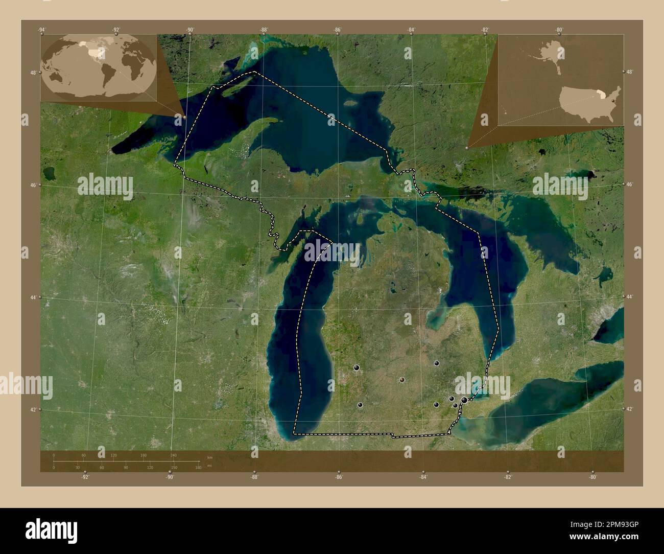 Michigan, state of United States of America. Low resolution satellite ...