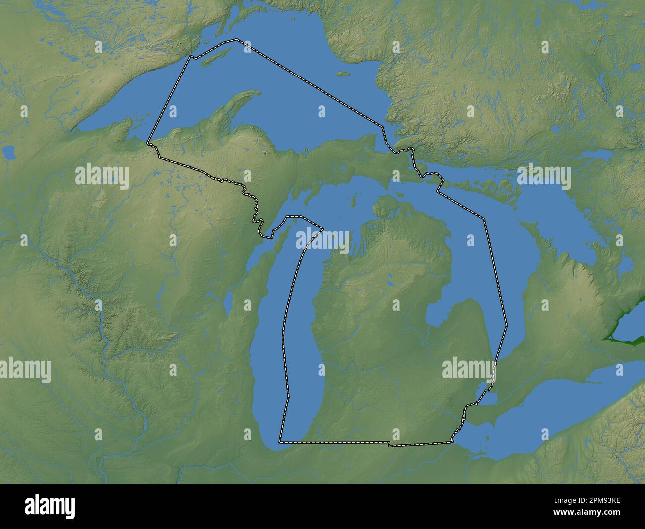 Michigan, state of United States of America. Colored elevation map with ...