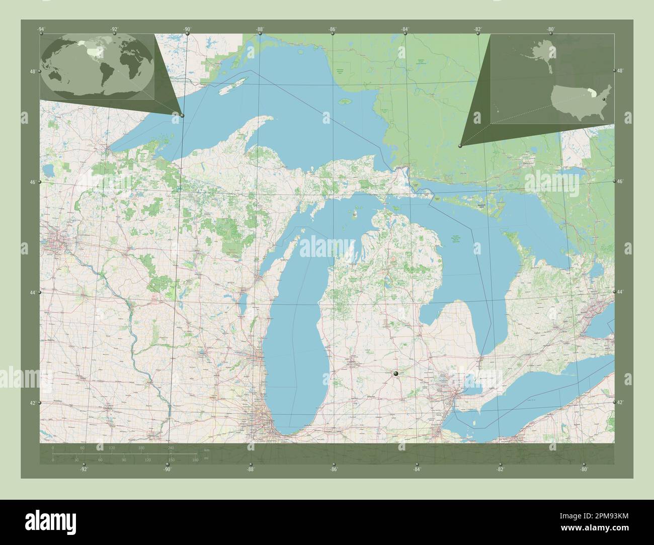 Michigan, state of United States of America. Open Street Map. Corner ...