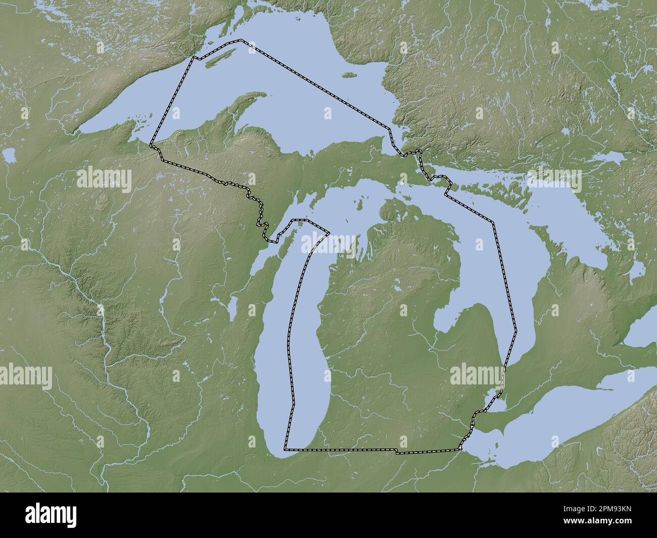Michigan, state of United States of America. Elevation map colored in ...
