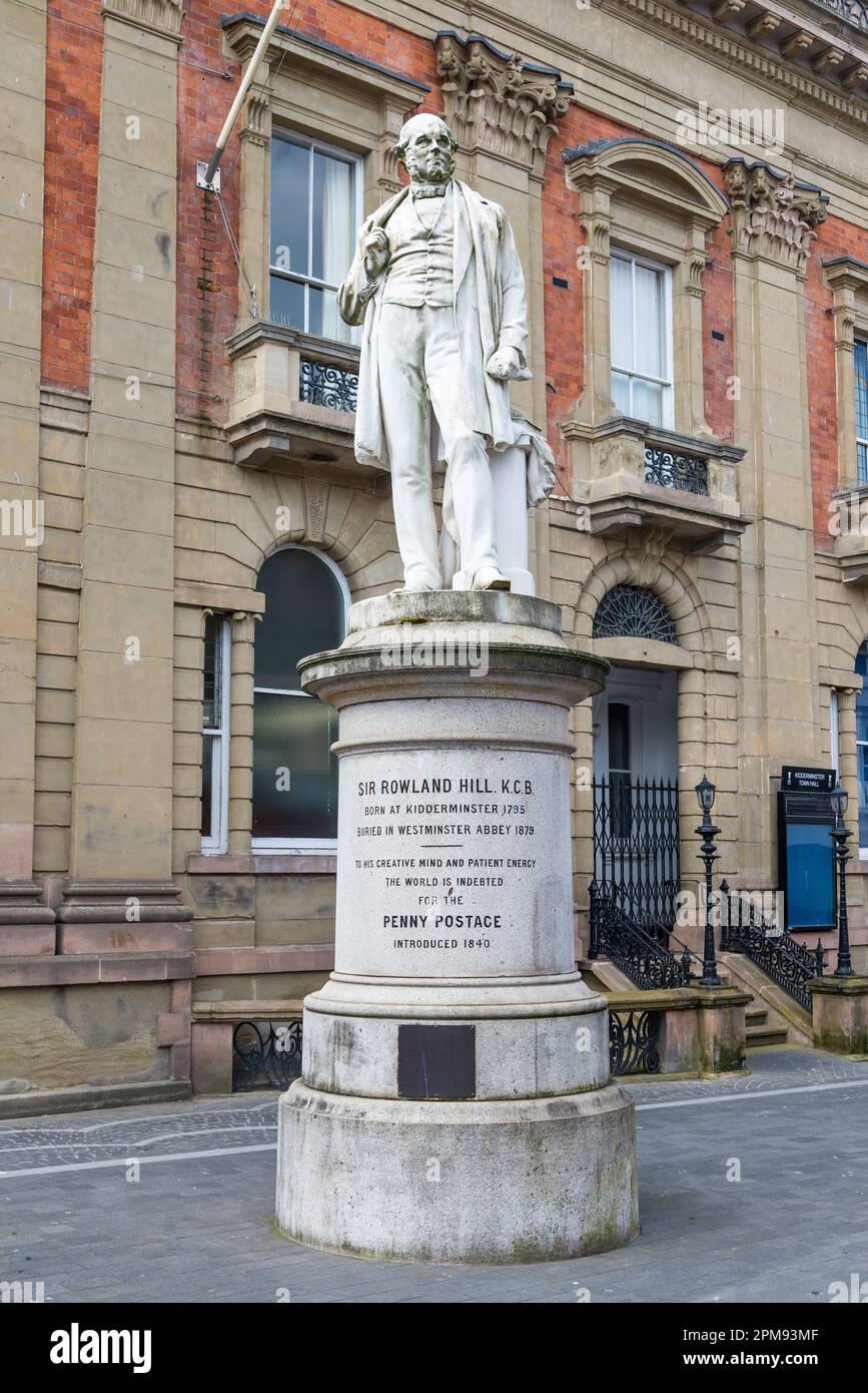 Statue of Sir Rowland Hill in front of Kidderminster Town Hall who was ...