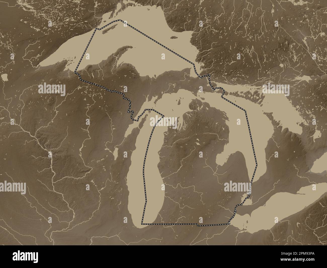 Michigan, state of United States of America. Elevation map colored in ...