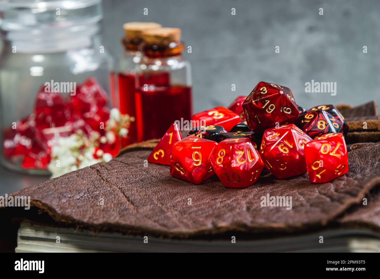 Close-up image of a set of red RPG gaming dice Stock Photo - Alamy