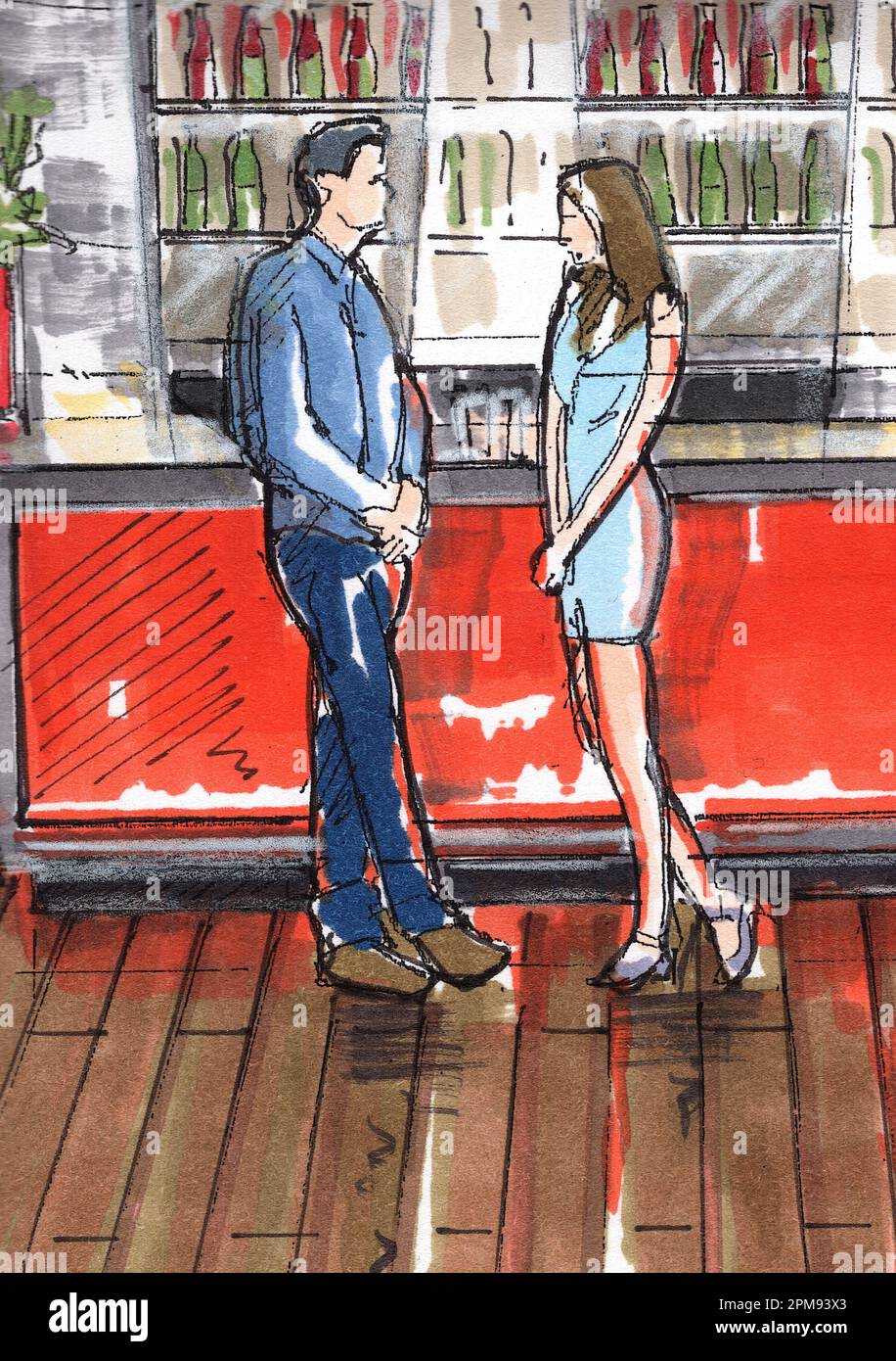 Colour sketch of a modern style bar Stock Photo - Alamy