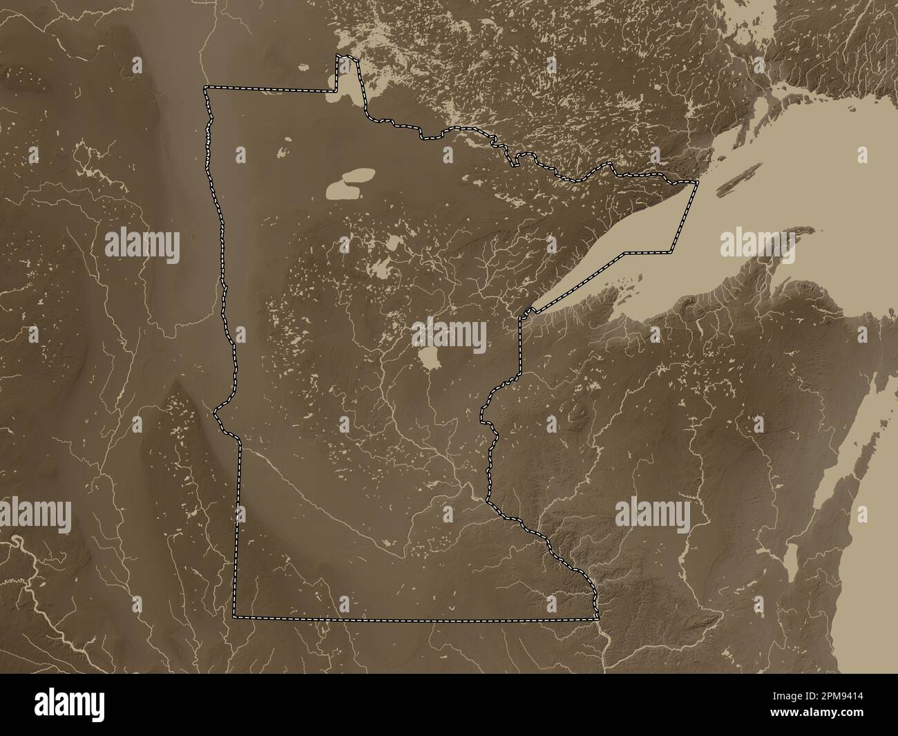 Minnesota, state of United States of America. Elevation map colored in ...