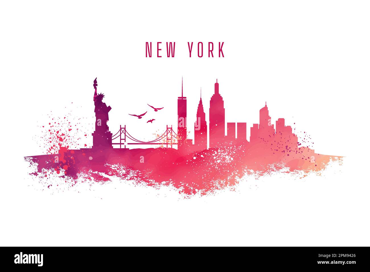 Water color picture of New York Skyline. Graphic Landscape of NYC in ...