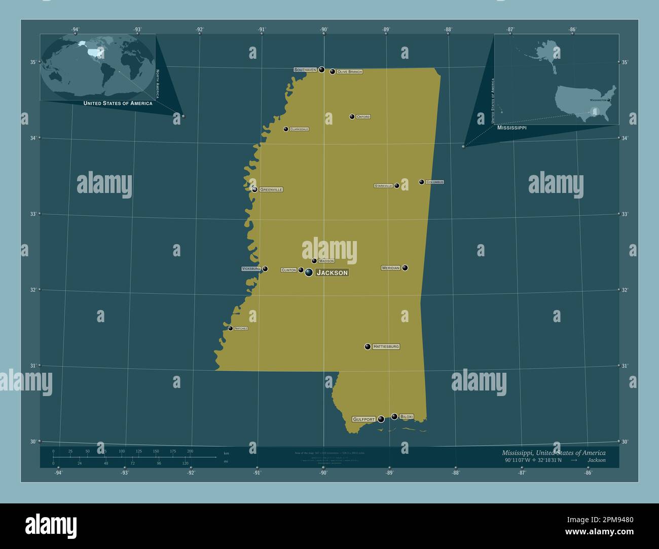 Mississippi, state of United States of America. Solid color shape ...