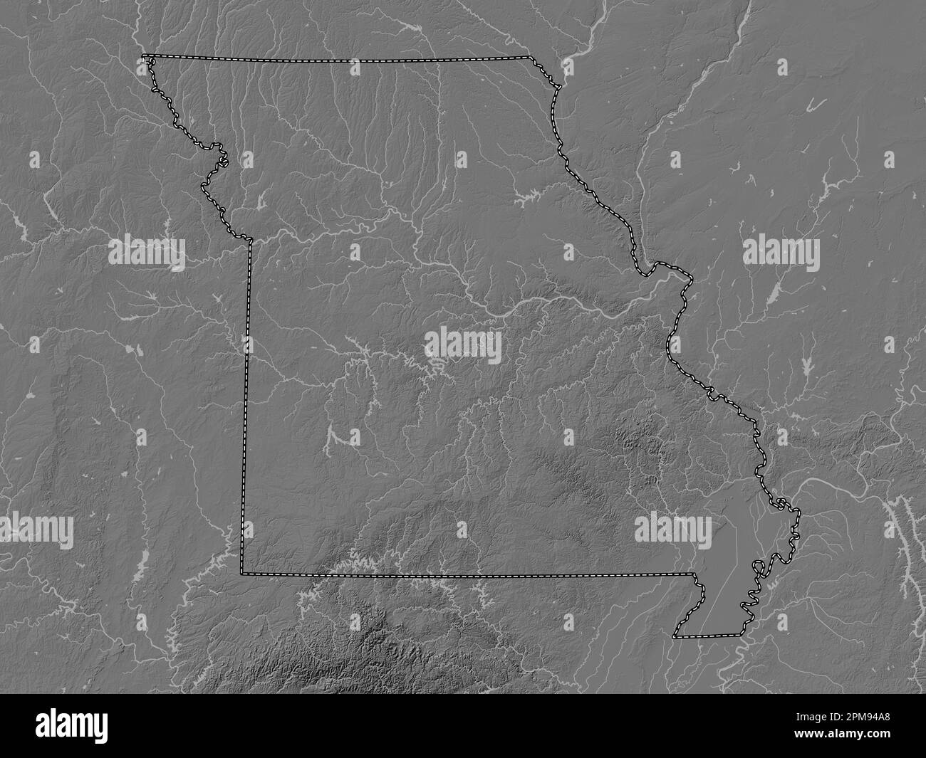 Missouri, state of United States of America. Bilevel elevation map with ...