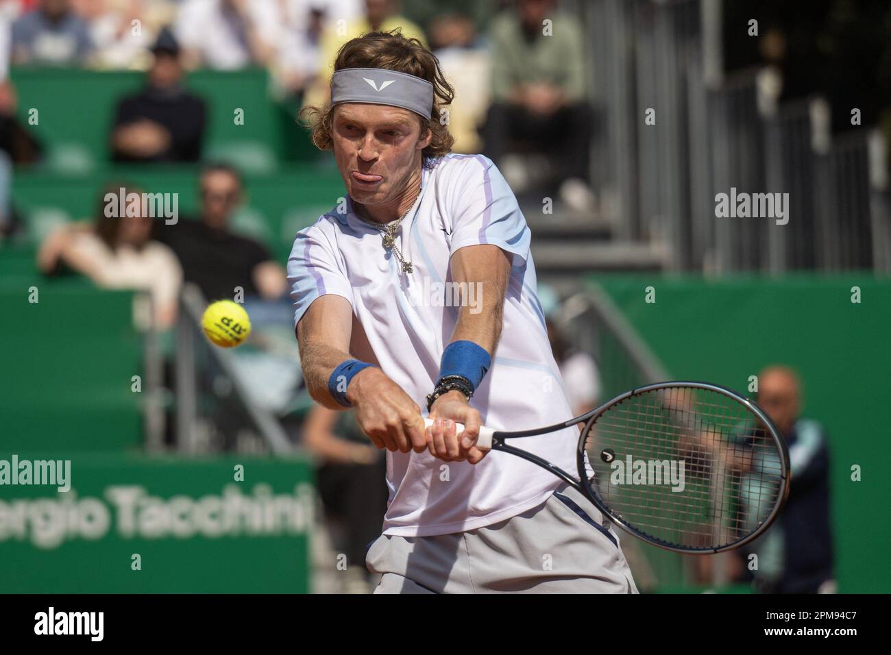 MONTE-CARLO, MONACO - APRIL 11: Andrey Rublev of Russia during Day 3 of the Rolex Monte-Carlo ...