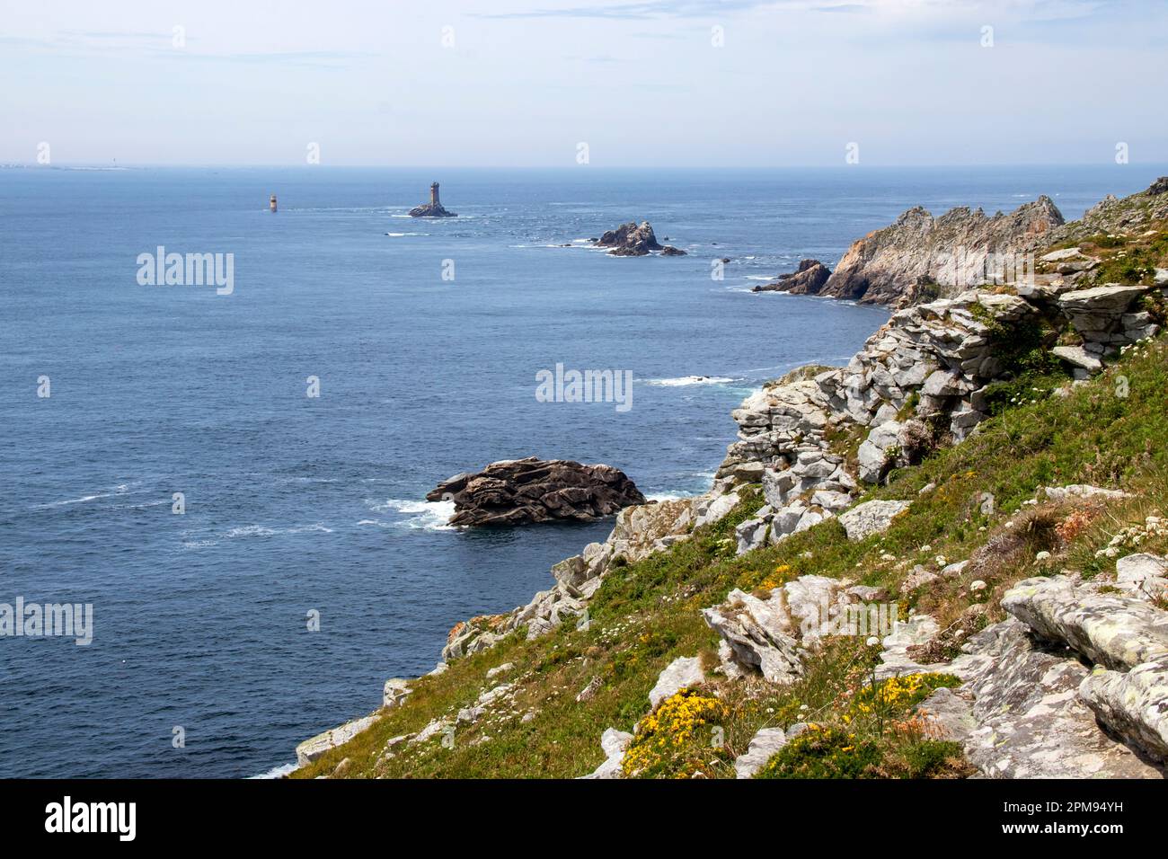 The Pointe du Raz and the Vieille lighthouse. Brittany. Finistère Stock ...