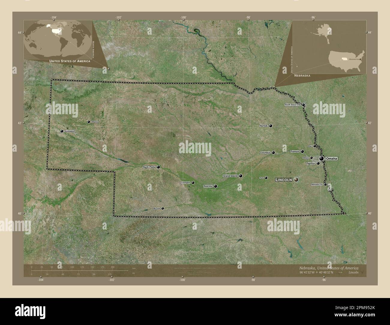 Nebraska, state of United States of America. High resolution satellite ...