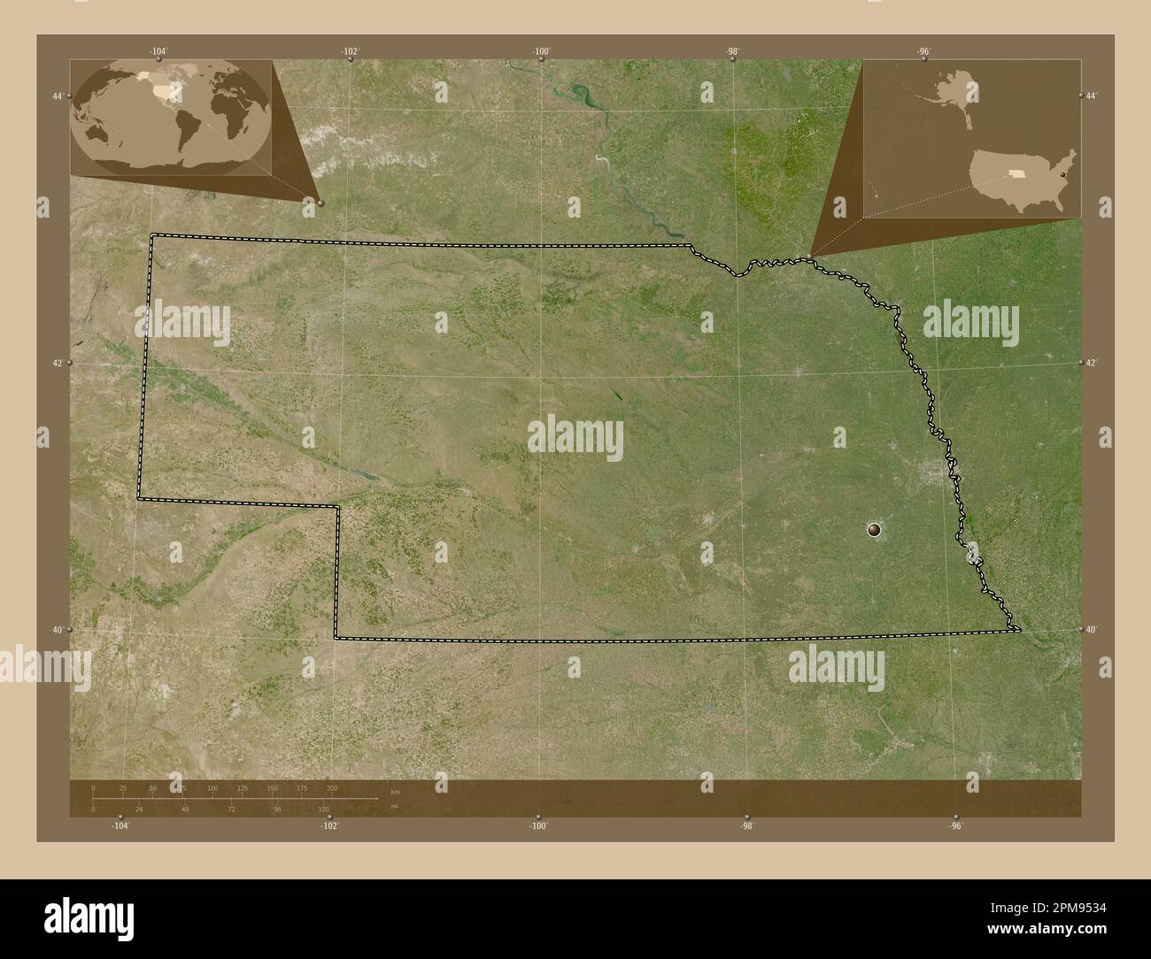 Nebraska, state of United States of America. Low resolution satellite ...