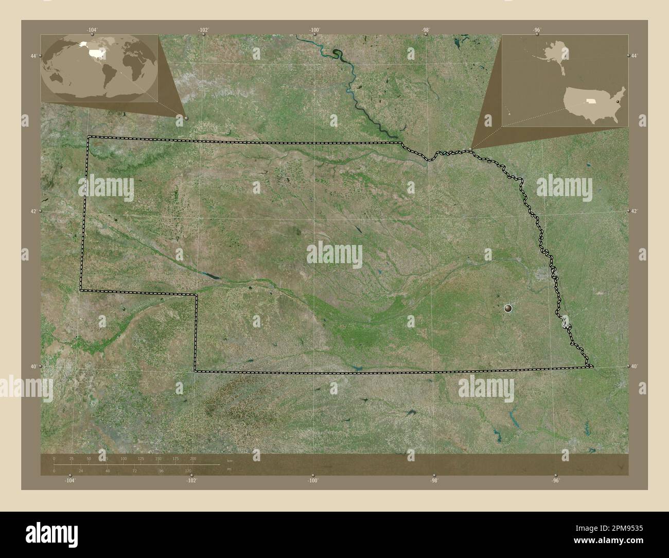 Nebraska, state of United States of America. High resolution satellite ...