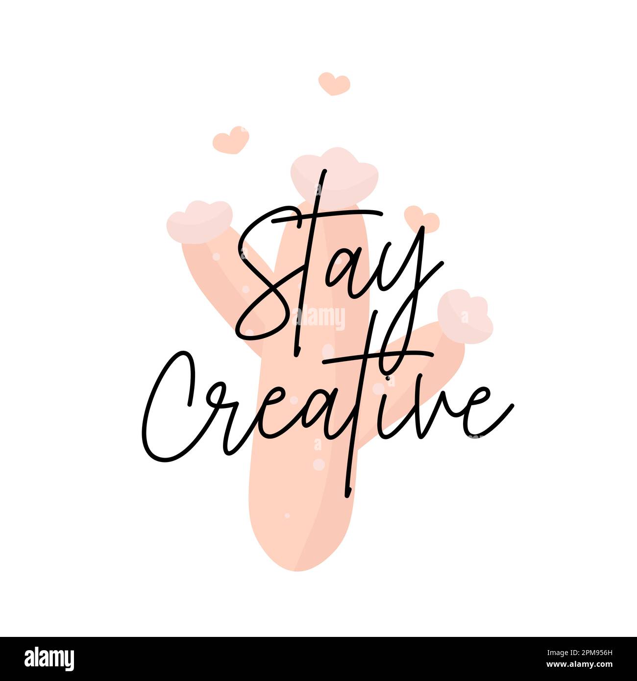 Stay creative cute cacti pink illustration for greeting card design ...