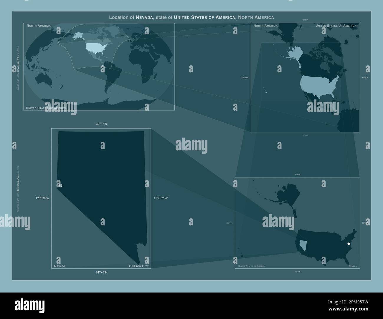 Nevada, state of United States of America. Diagram showing the location ...