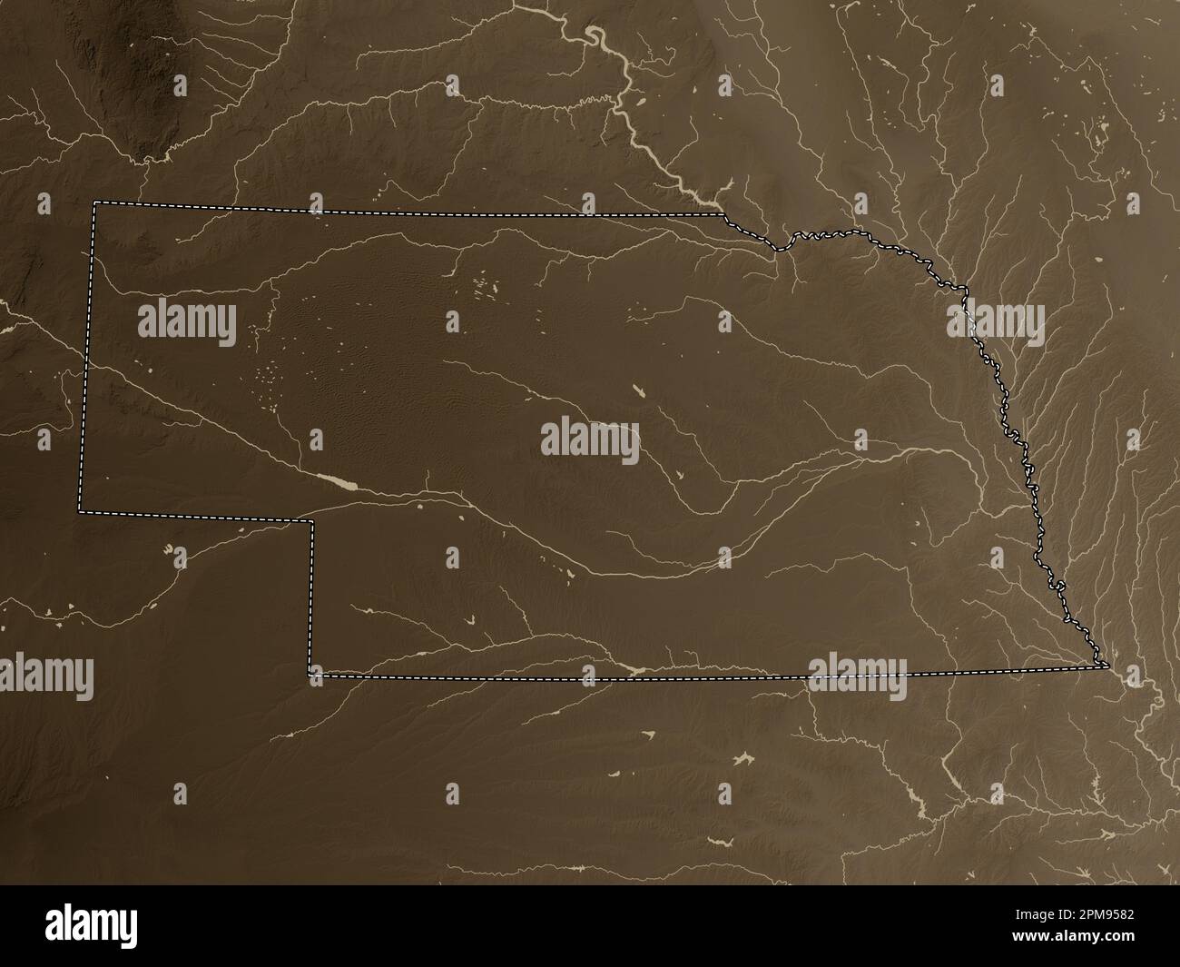 Nebraska, state of United States of America. Elevation map colored in ...