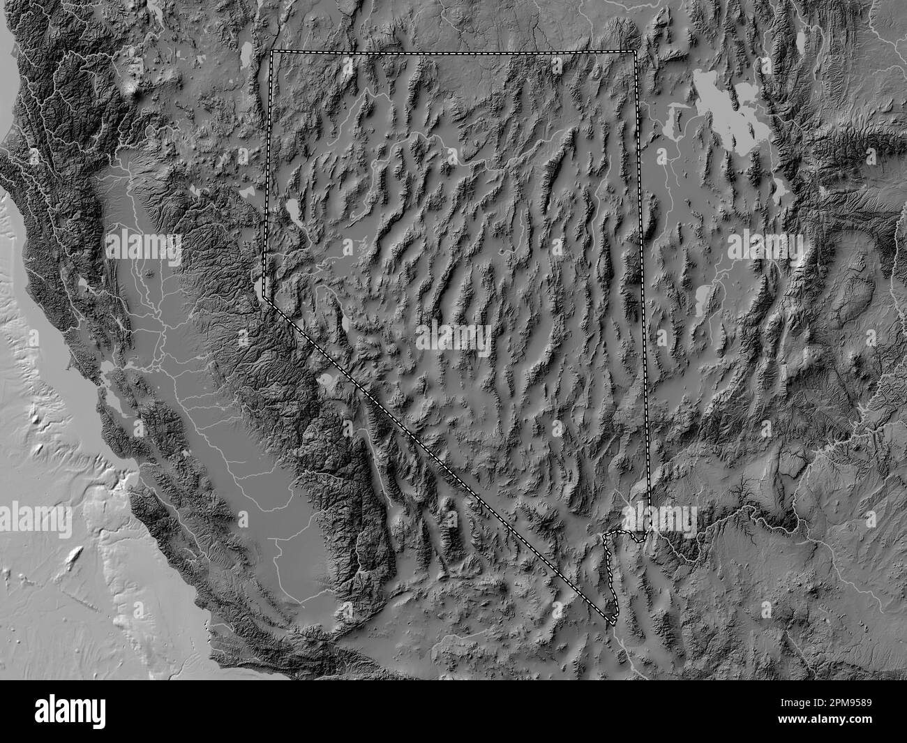 Nevada, state of United States of America. Bilevel elevation map with ...