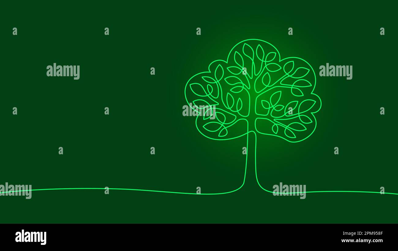 Single continuous line art tree park. Outdoors garden landscape design ...