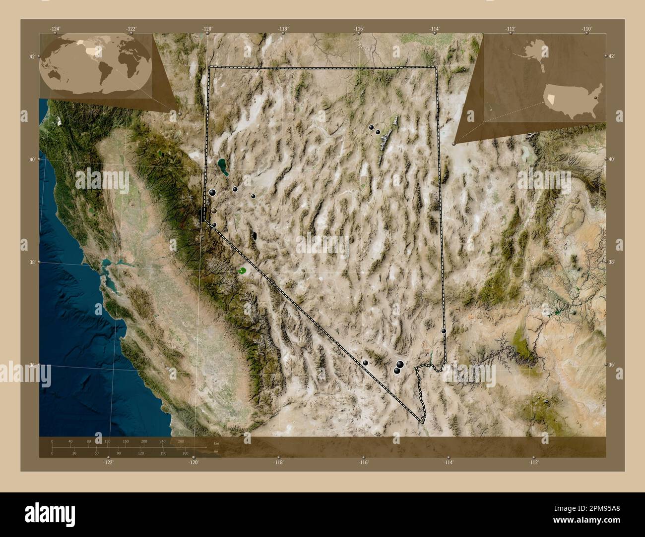 Nevada, state of United States of America. Low resolution satellite map ...