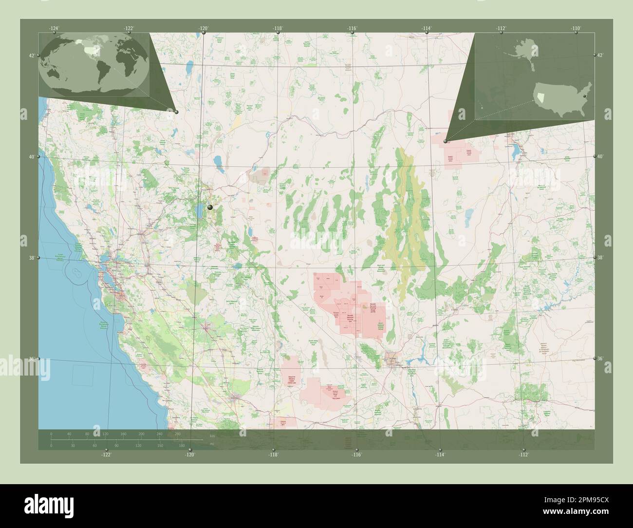 Nevada, state of United States of America. Open Street Map. Corner ...