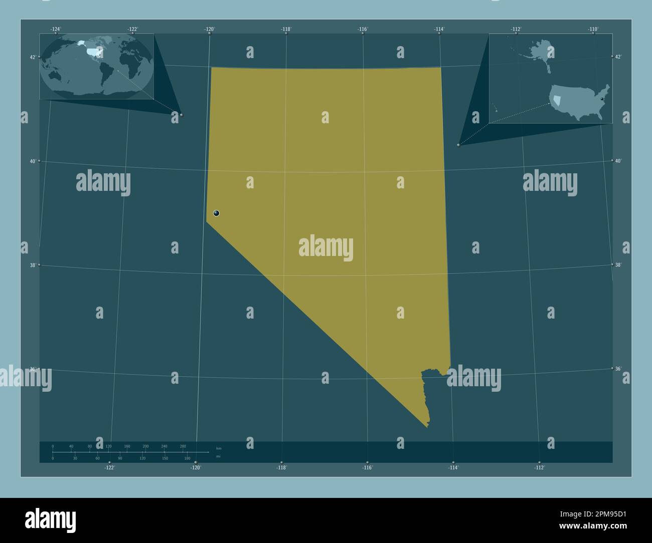 Nevada, state of United States of America. Solid color shape. Corner ...