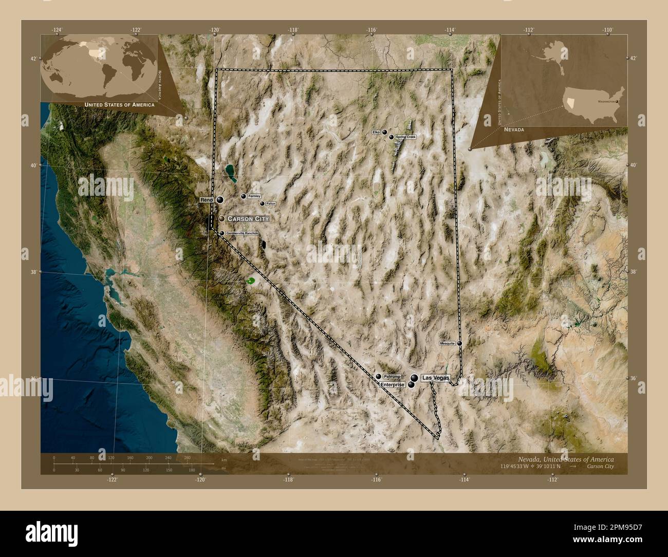 Nevada, state of United States of America. Low resolution satellite map ...