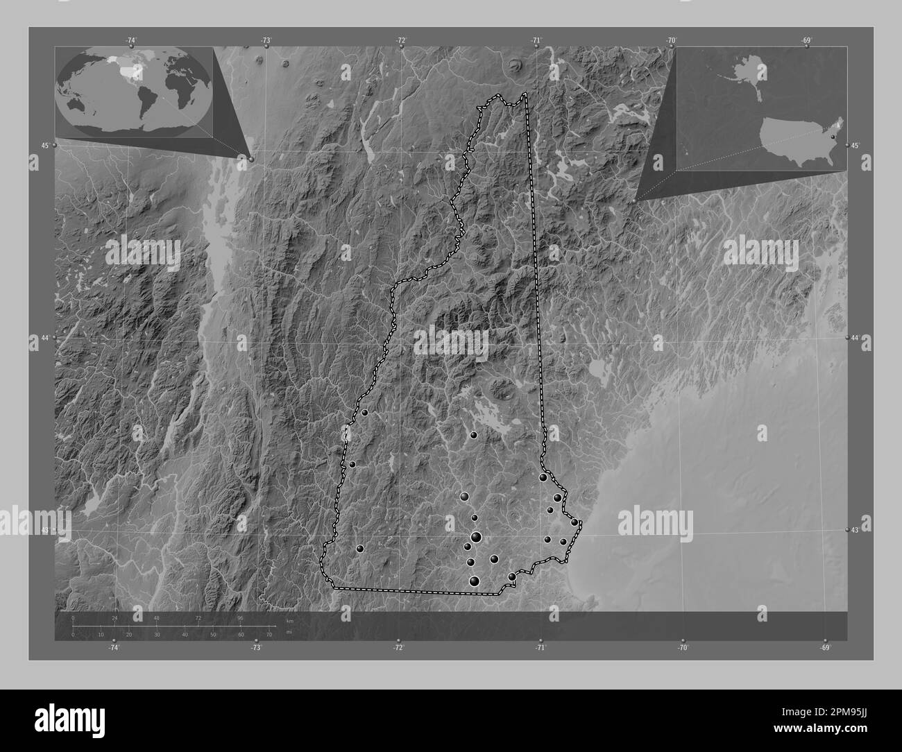 New Hampshire, state of United States of America. Grayscale elevation ...
