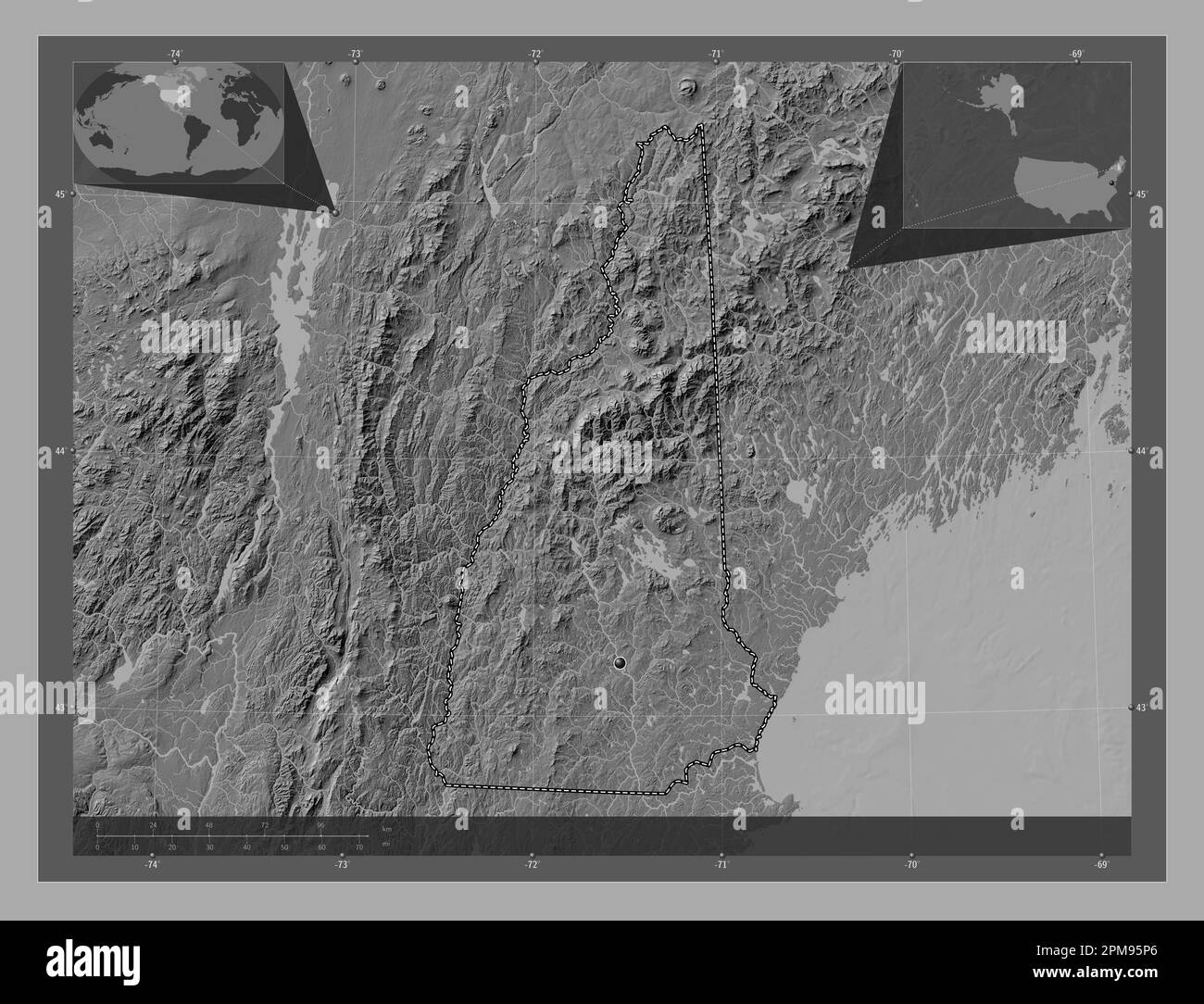 New Hampshire, state of United States of America. Bilevel elevation map ...