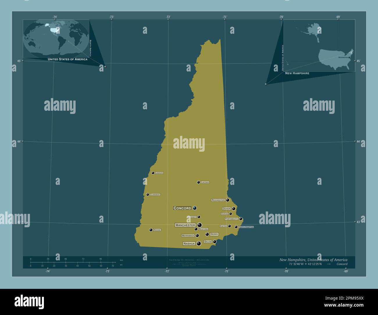 New Hampshire, state of United States of America. Solid color shape ...