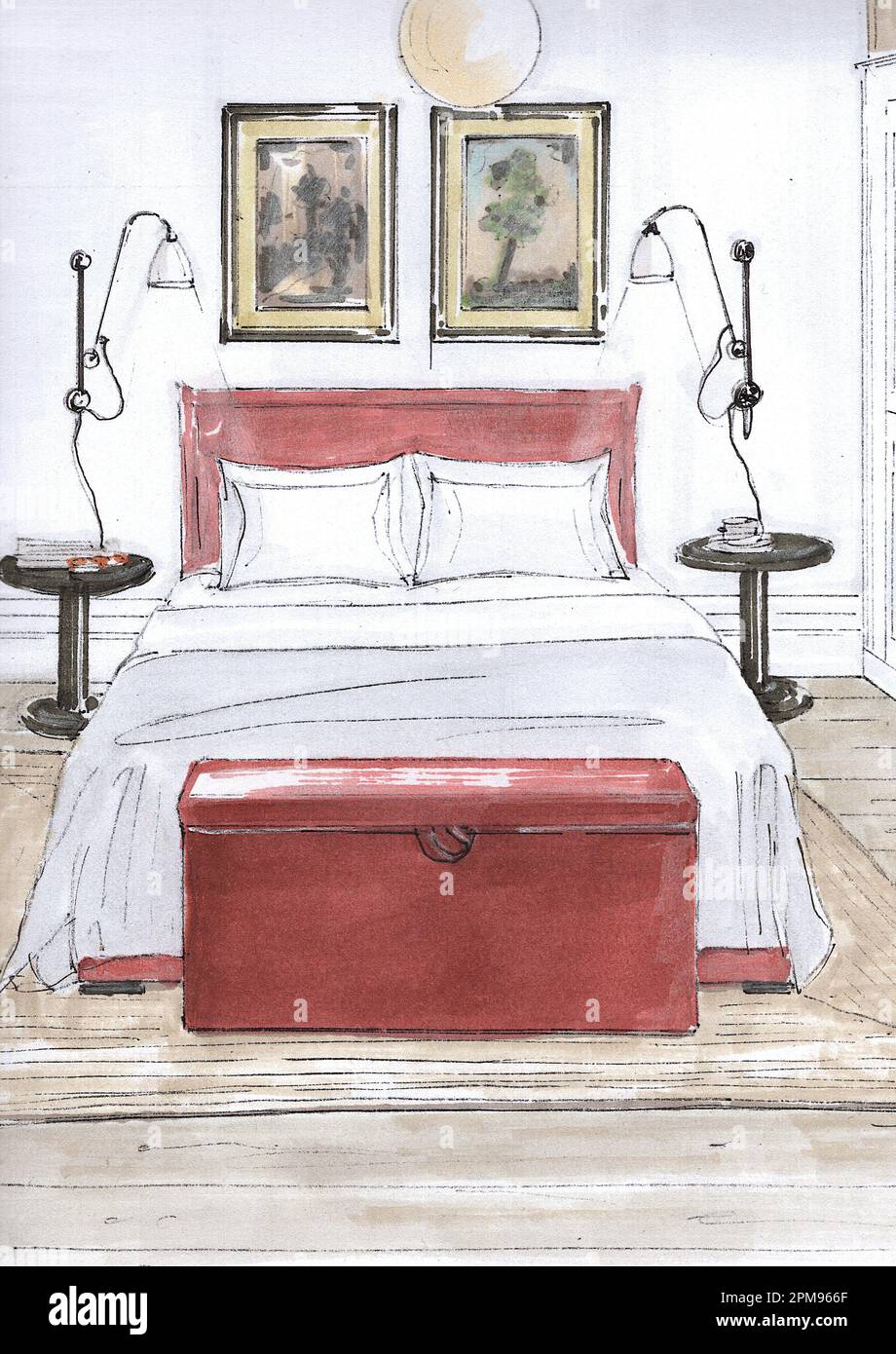 Colour sketch of a modern style bedroom Stock Photo - Alamy