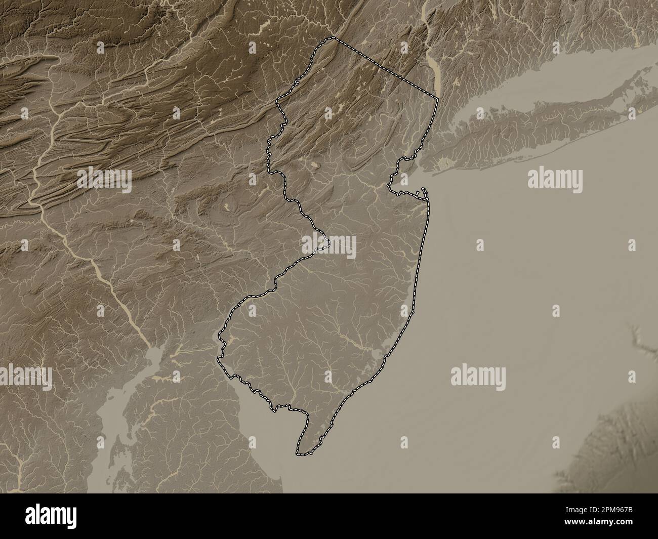New Jersey, state of United States of America. Elevation map colored in ...