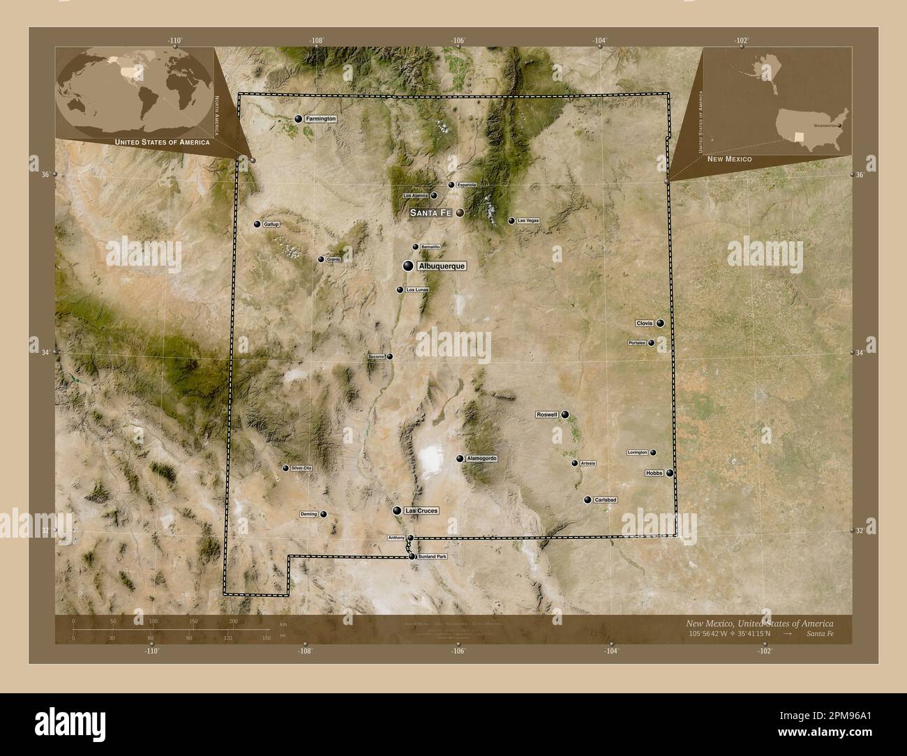 New Mexico, state of United States of America. Low resolution satellite ...