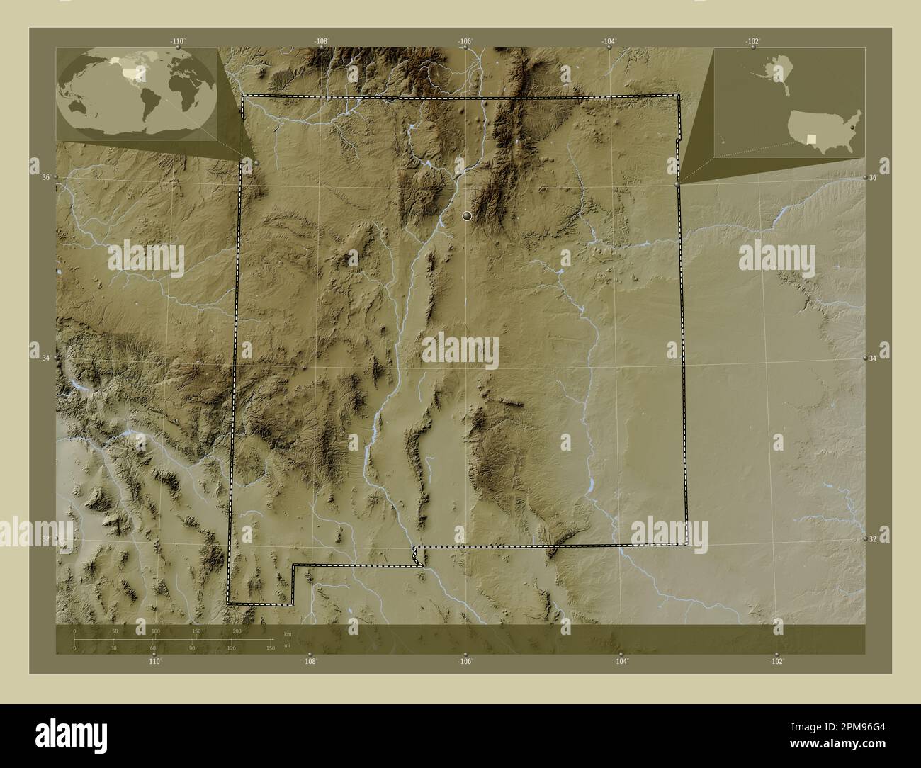 New Mexico, state of United States of America. Elevation map colored in ...