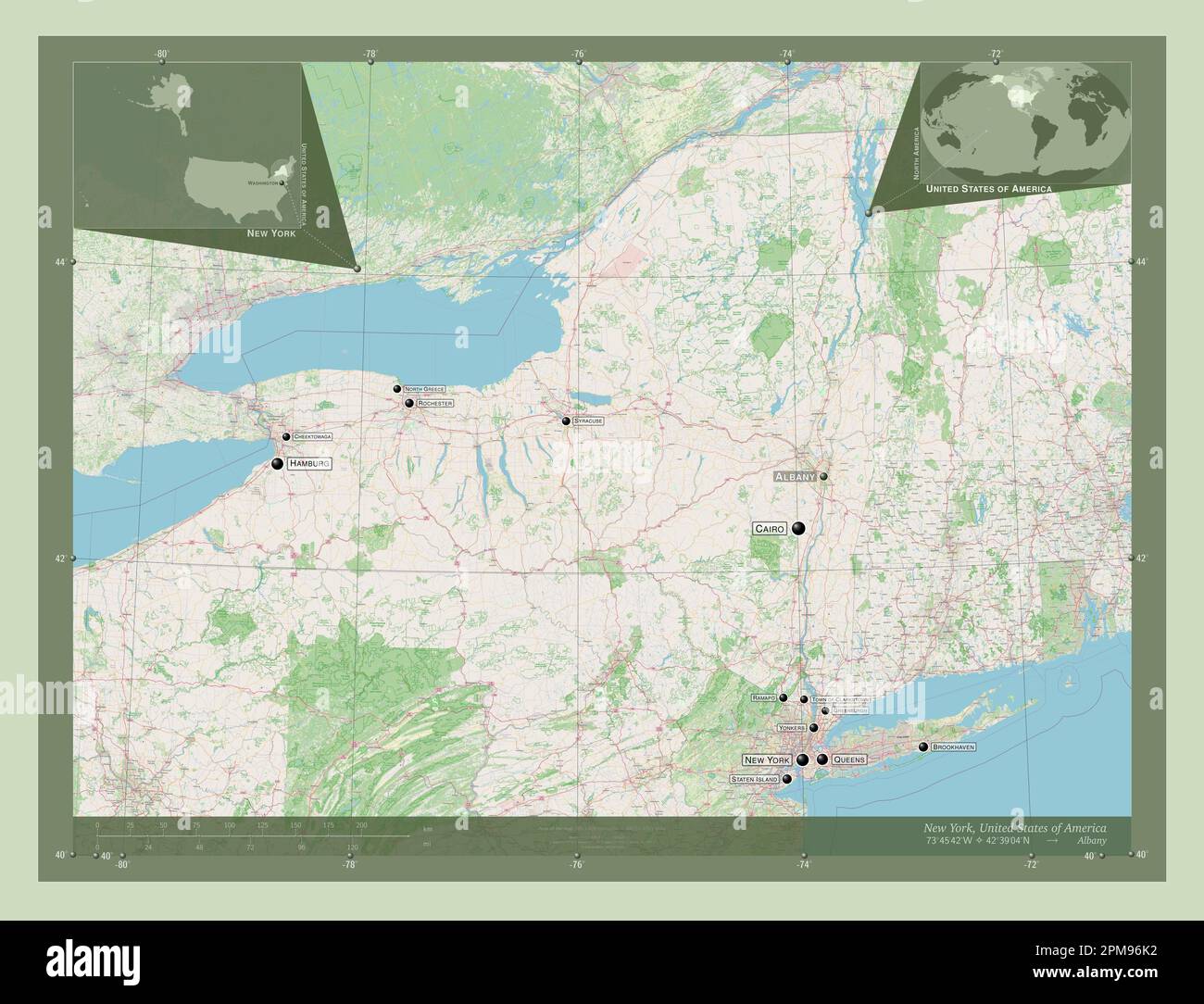 New York, state of United States of America. Open Street Map. Locations ...