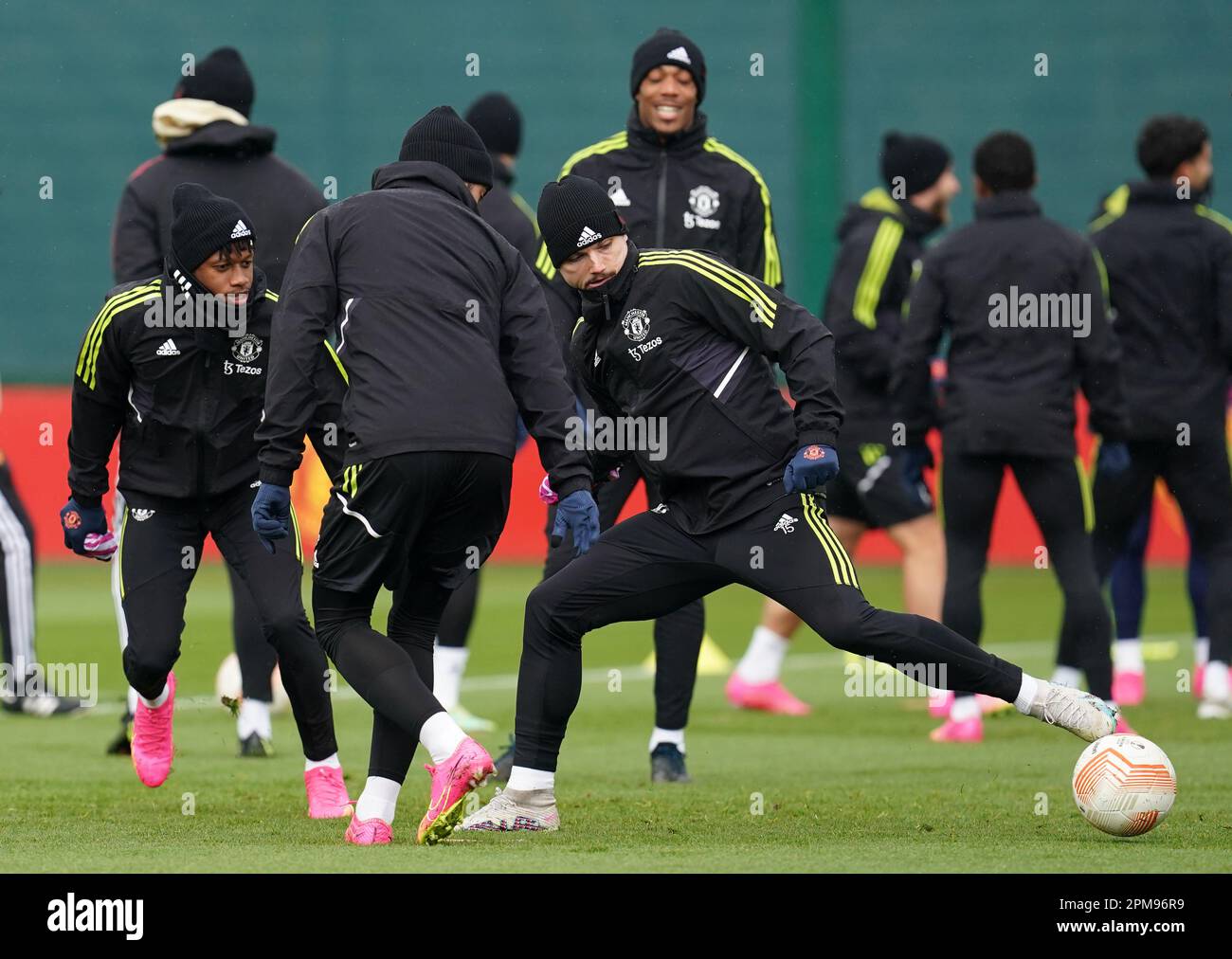 Manchester United's Fred and Marcel Sabitzer (right) during a training ...
