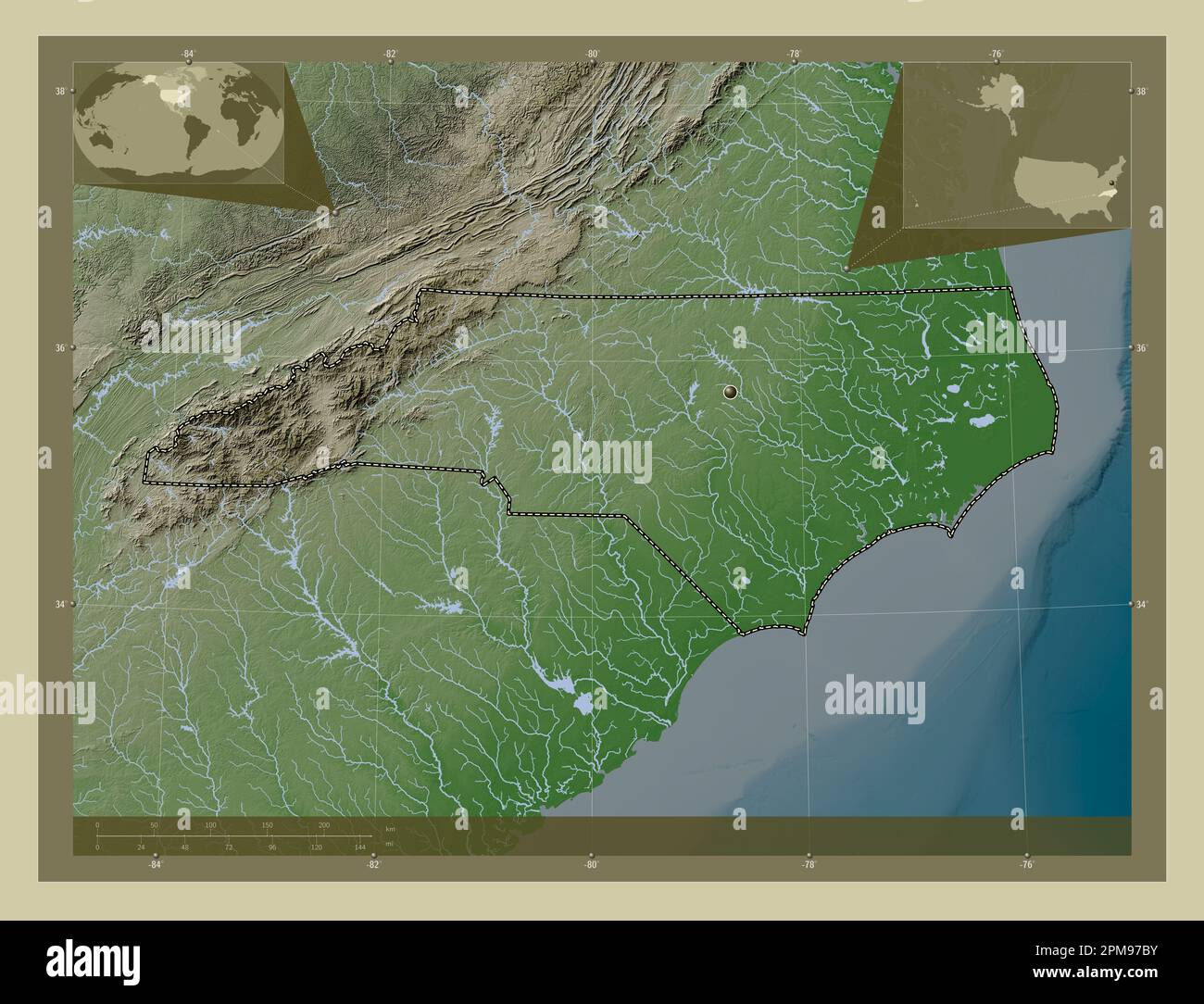 North Carolina, state of United States of America. Elevation map ...