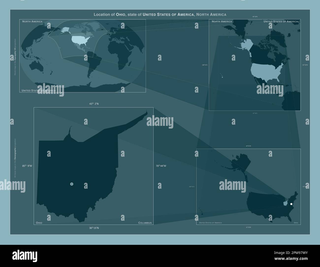 Ohio, state of United States of America. Diagram showing the location ...