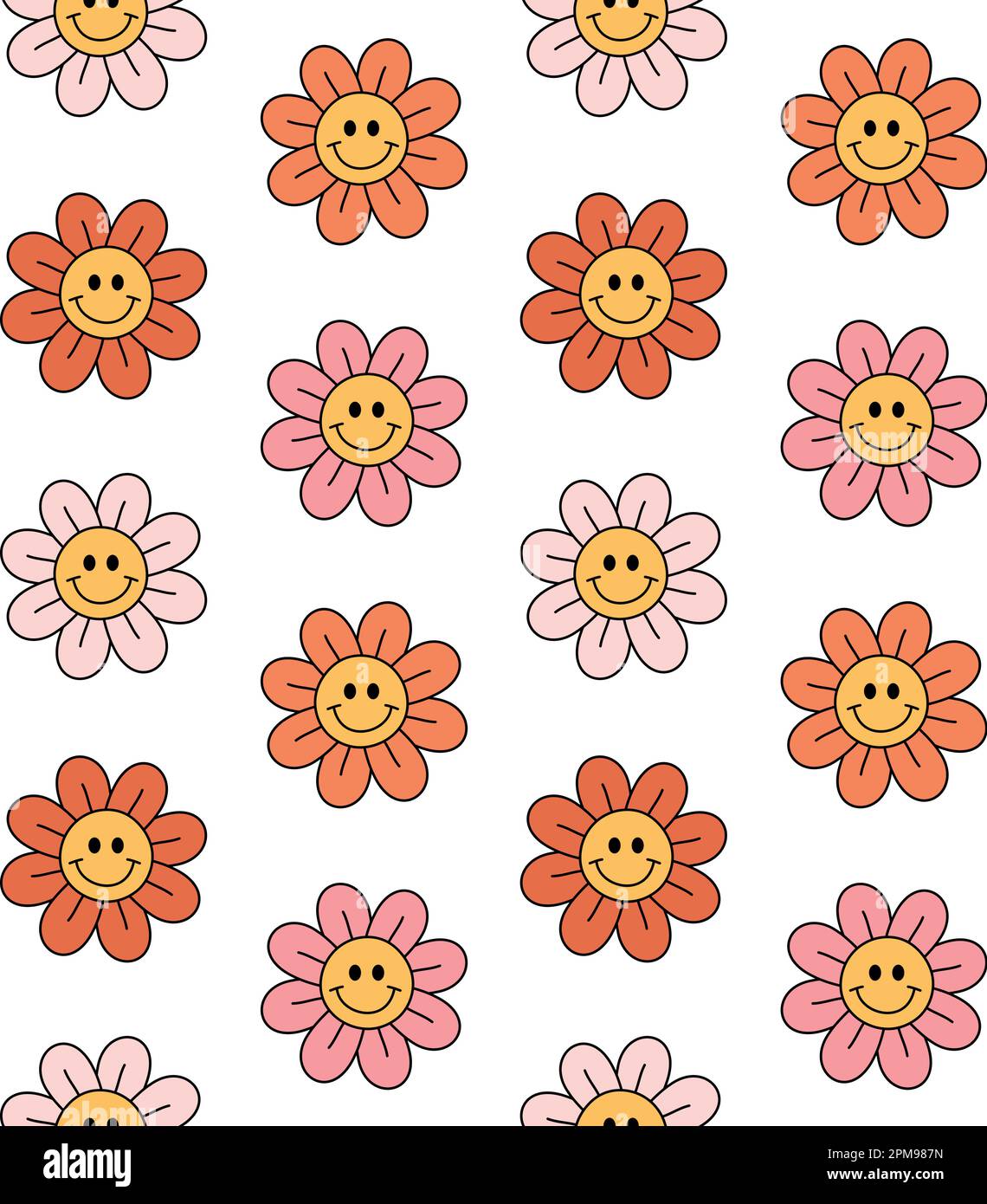Vector seamless pattern of groovy flower with face Stock Vector Image ...
