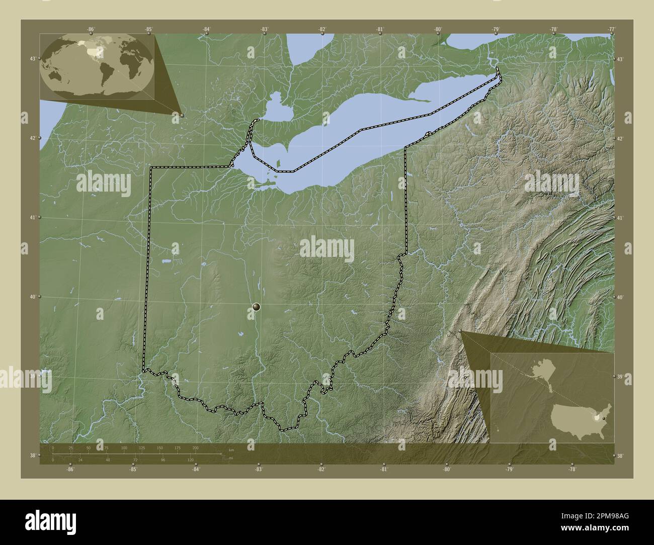 Ohio, state of United States of America. Elevation map colored in wiki ...