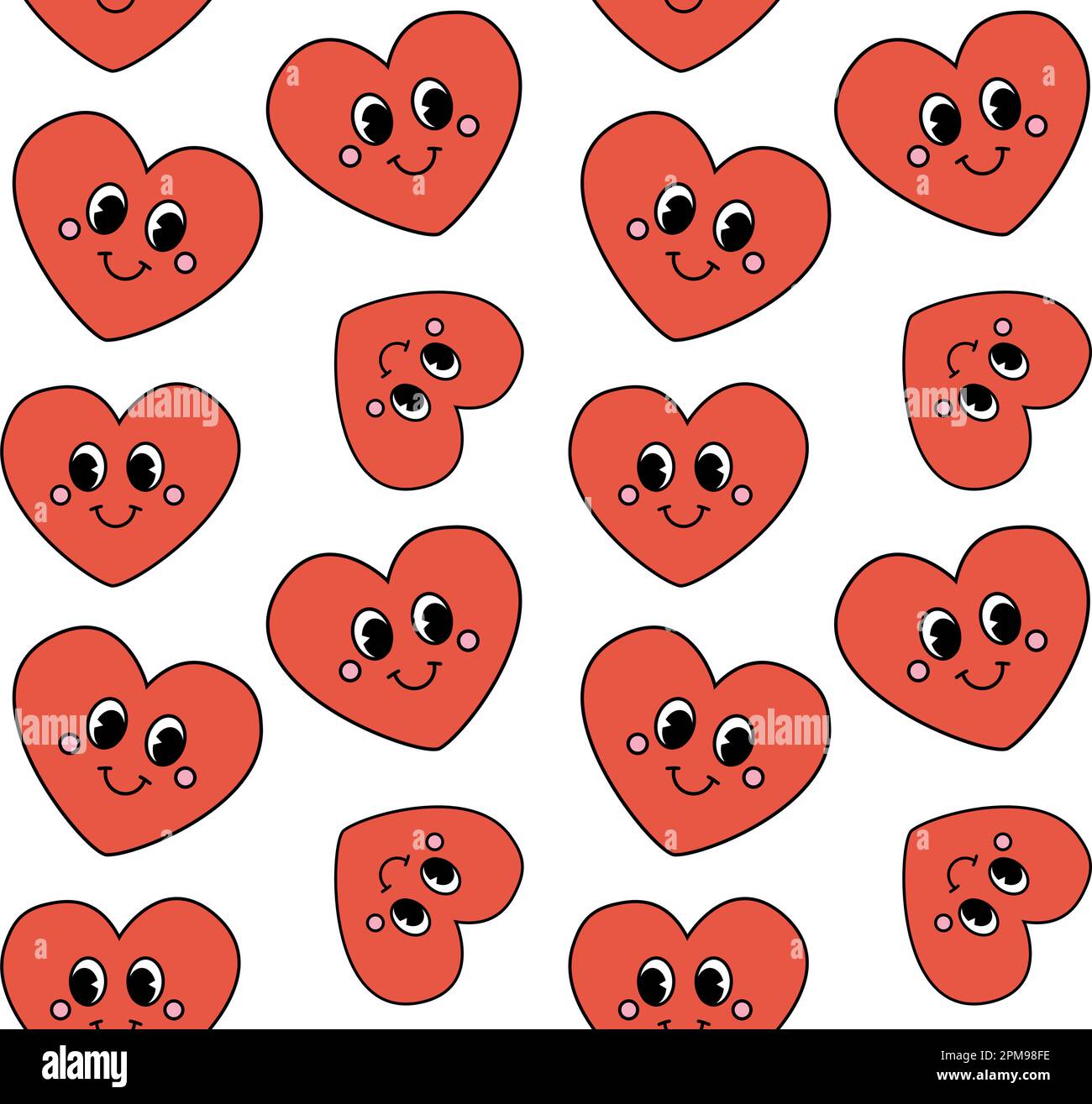 Vector seamless pattern of groovy hearts with face Stock Vector Image ...