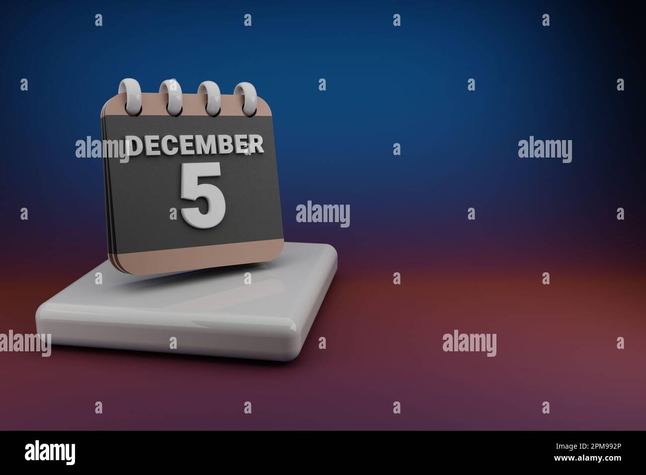 Standing black and red month lined desk calendar with date December 5 ...
