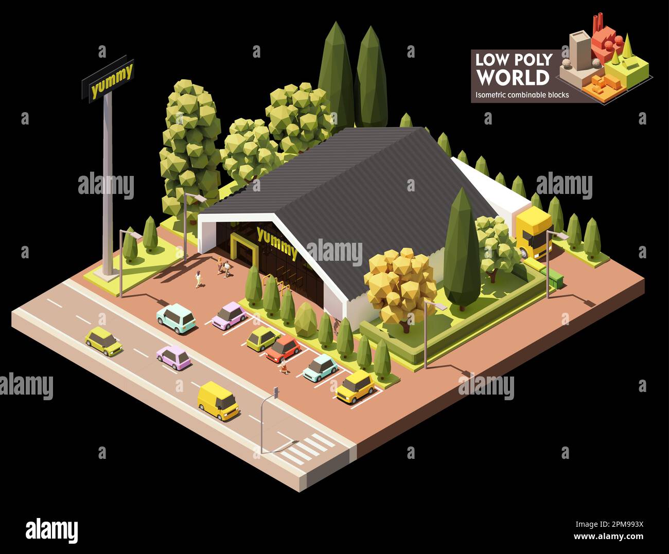 Vector isometric supermarket building. Grocery store building exterior ... Vector isometric supermarket building. Grocery store building exterior ...