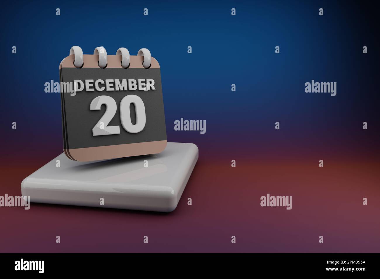 Standing black and red month lined desk calendar with date December 20 ...