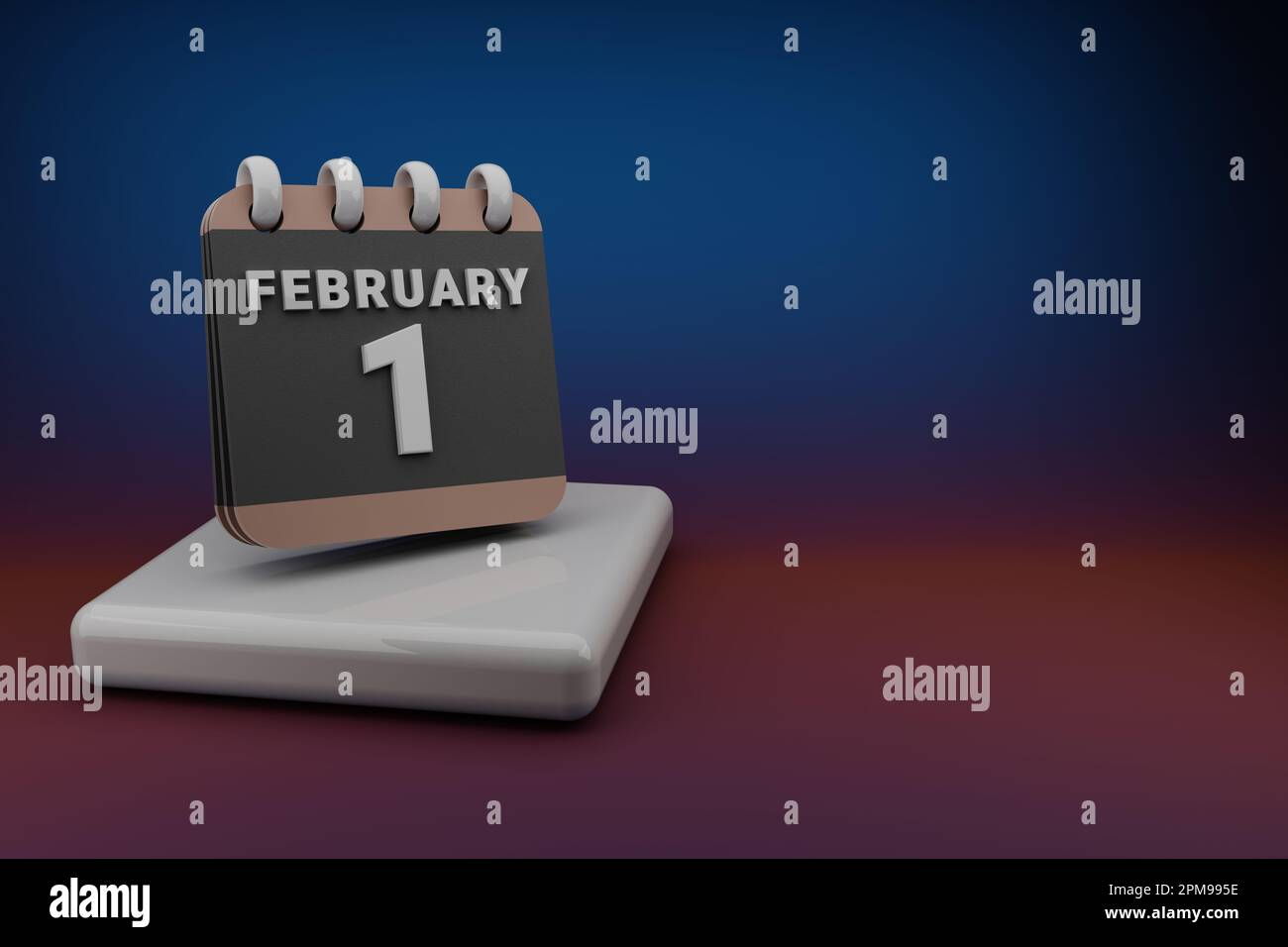 Standing black and red month lined desk calendar with date February 1 ...