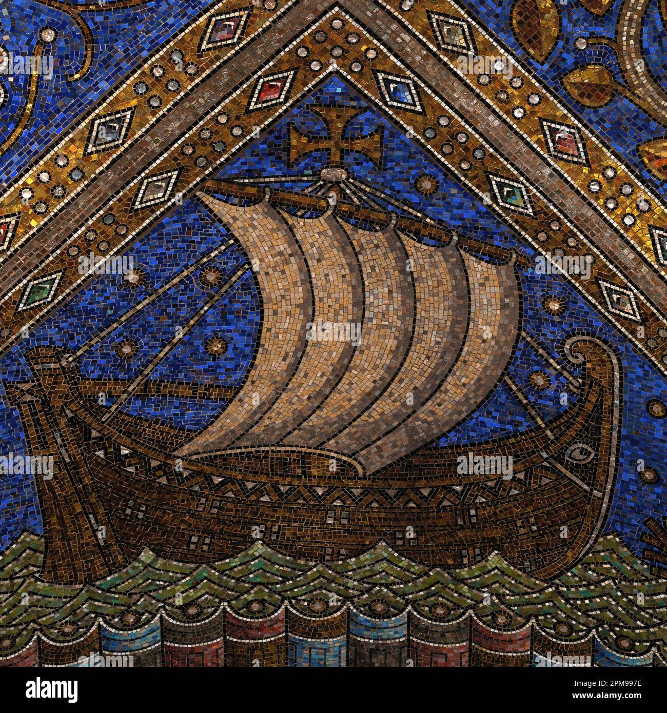 Wooden square-rigged sailing ship in full sail. Prussian era Byzantine ...